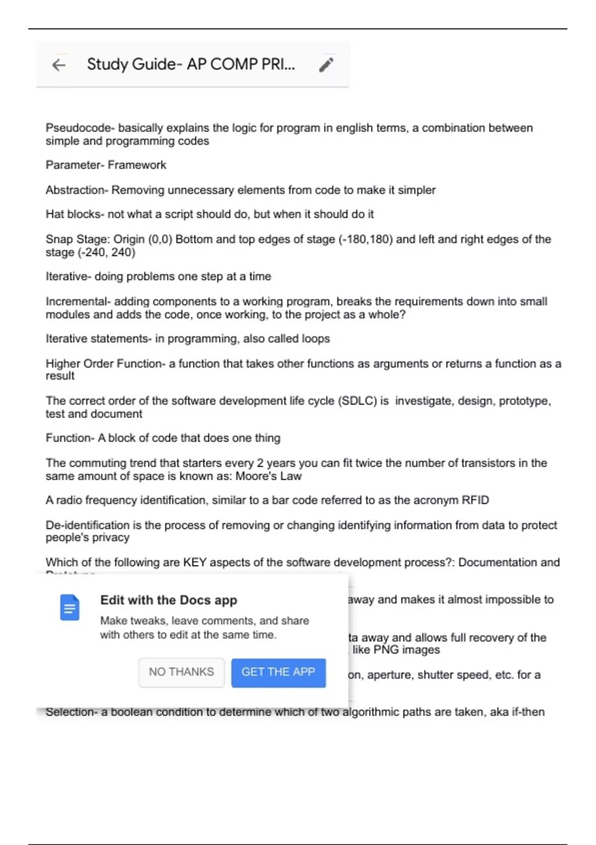 AP COMPUTER SCIENCE PRINCIPLES UNIT 1 - Computer Science - Stuvia US