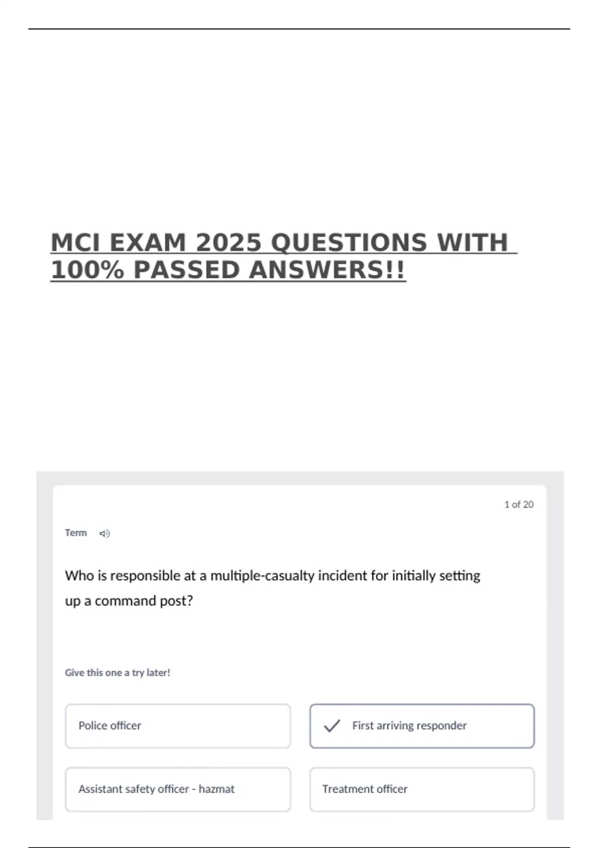 MCI EXAM 2025 QUESTIONS WITH 100% PASSED ANSWERS!! - MCI - Stuvia US