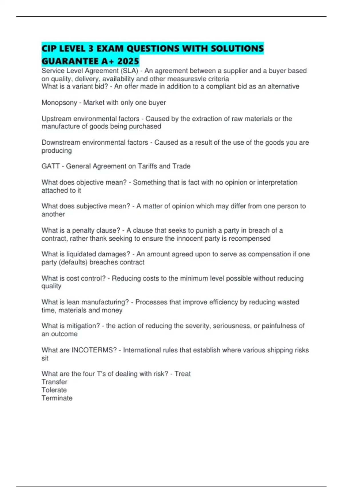 CIP LEVEL 3 EXAM QUESTIONS WITH SOLUTIONS GUARANTEE A+ 2025 - CIP LEVEL ...