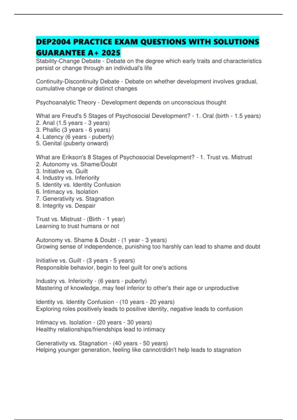 DEP2004 PRACTICE EXAM QUESTIONS WITH SOLUTIONS GUARANTEE A+ 2025 ...