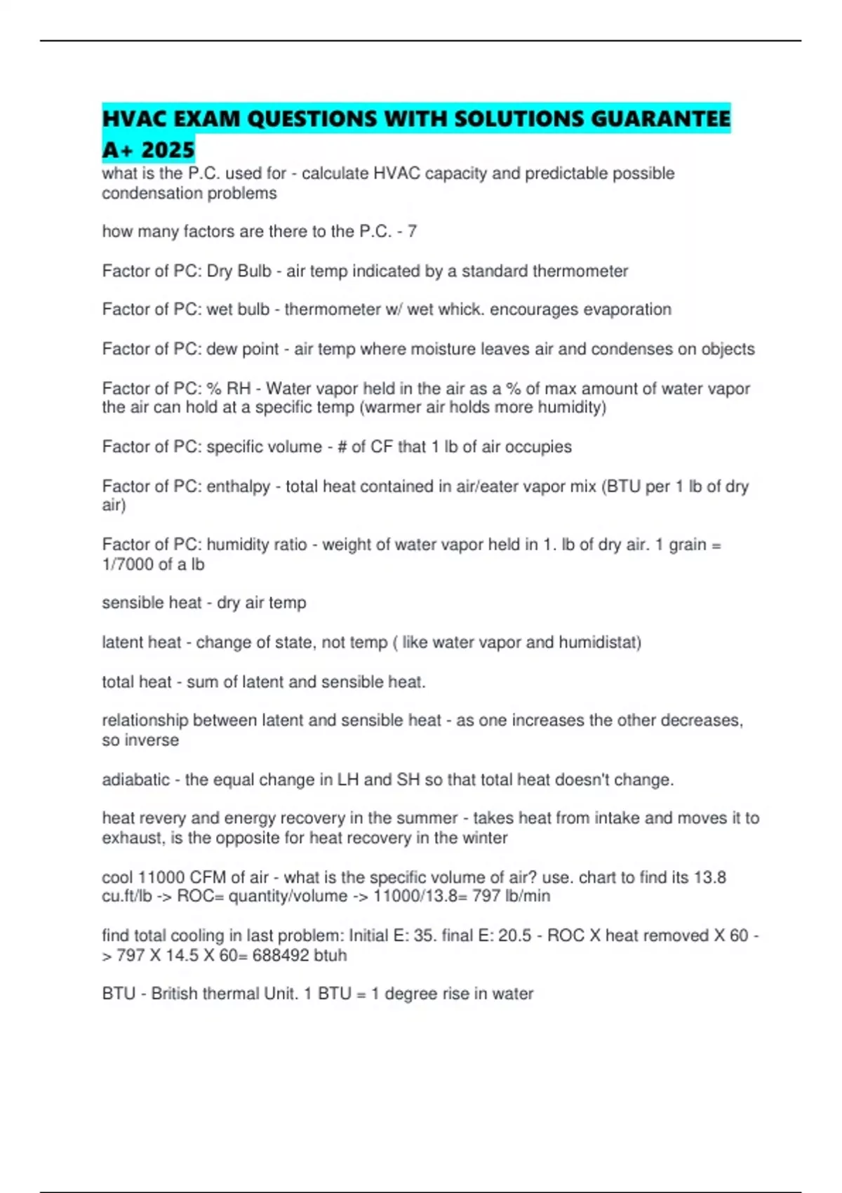 HVAC EXAM QUESTIONS WITH SOLUTIONS GUARANTEE A+ 2025 - Hvac - Stuvia US