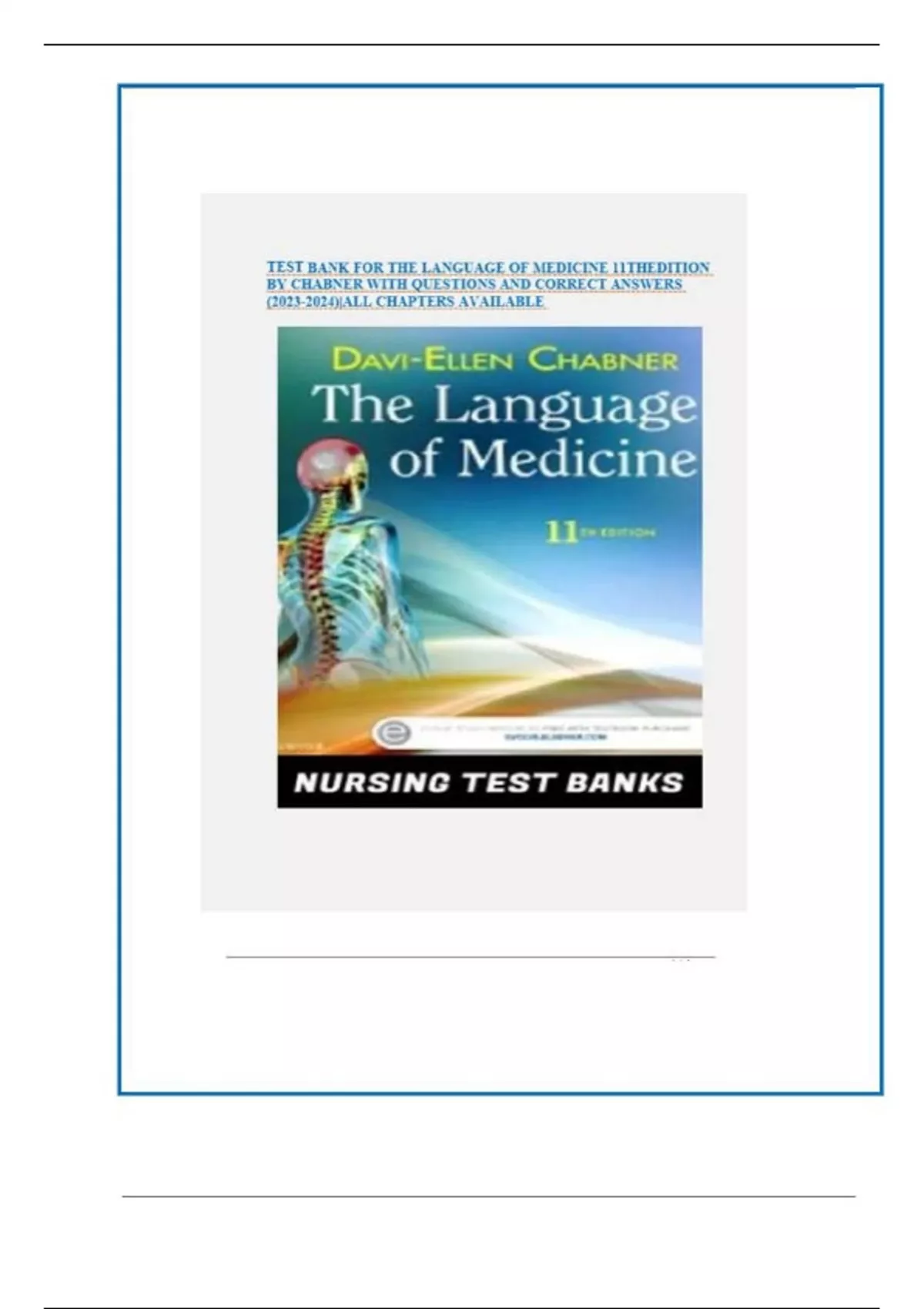 TEST BANK FOR THE LANGUAGE OF MEDICINE 11TH EDITION BY CHABNER WITH ...