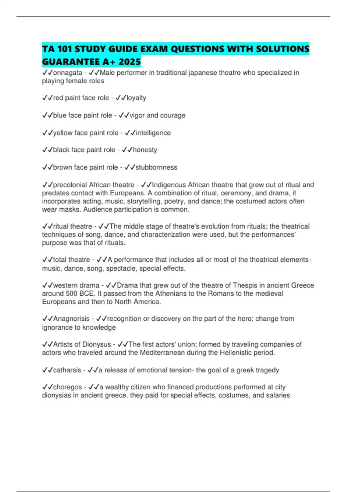TA 101 STUDY GUIDE EXAM QUESTIONS WITH SOLUTIONS GUARANTEE A+ 2025 - TA ...
