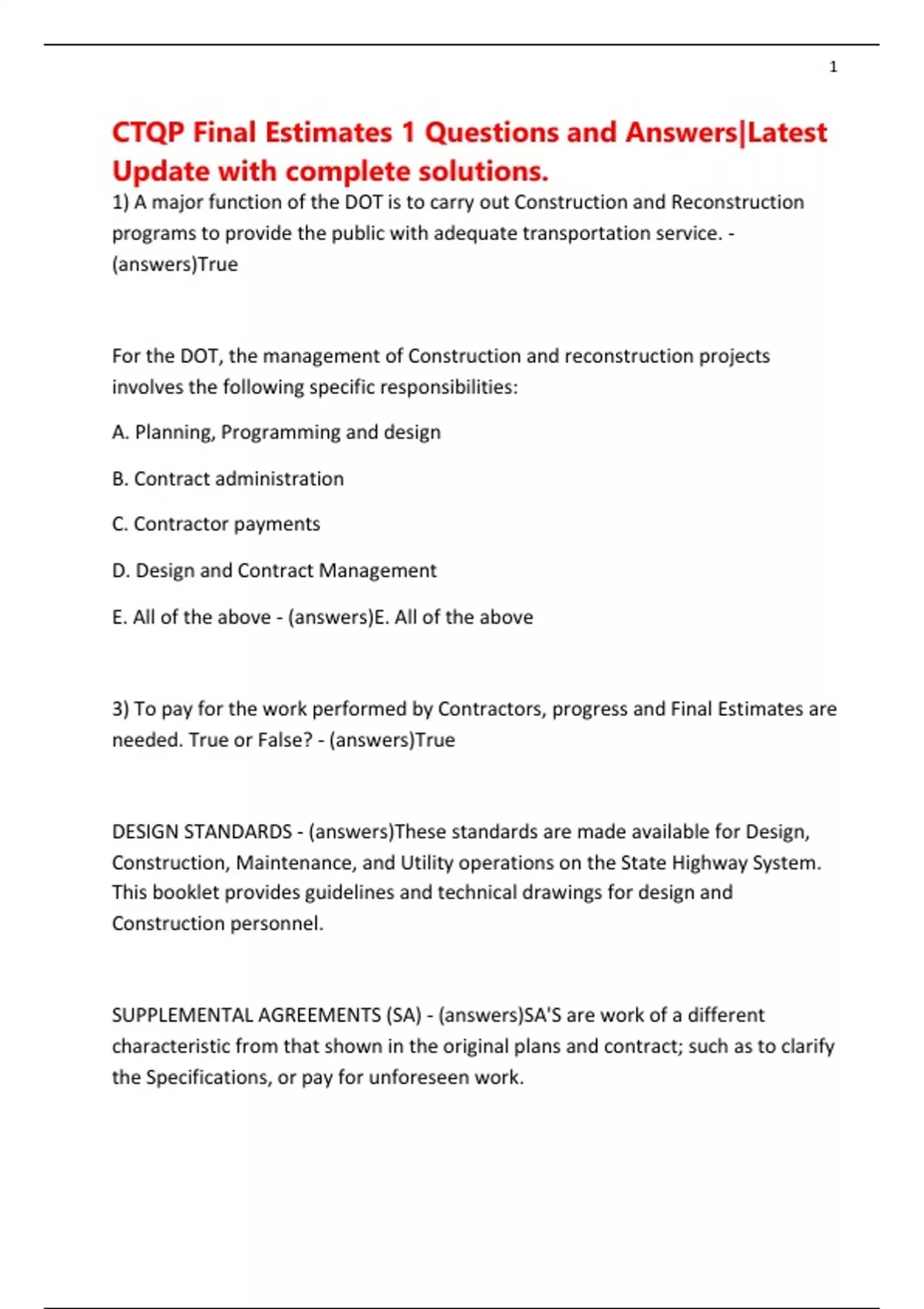 CTQP Final Estimates 1 Questions and Answers|Latest Update with ...