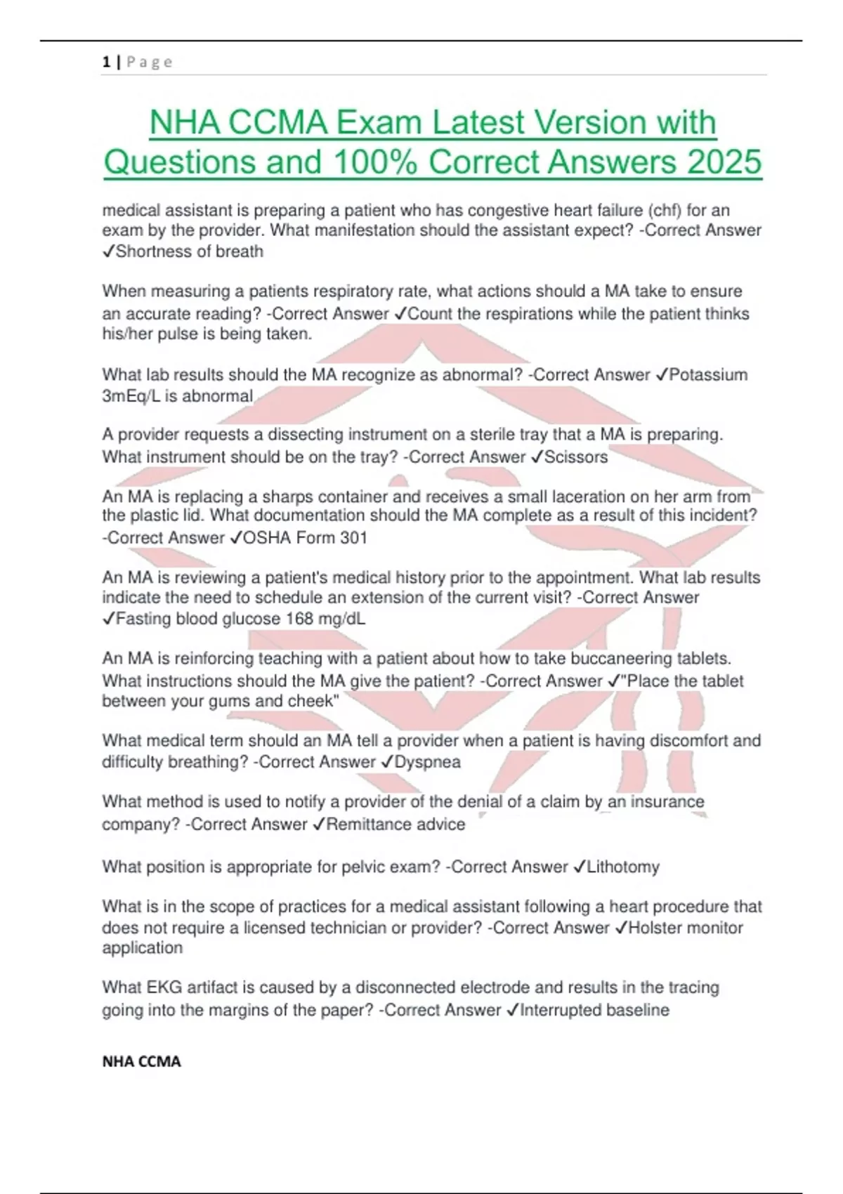 NHA CCMA Exam Latest Version with Questions and 100% Correct Answers ...