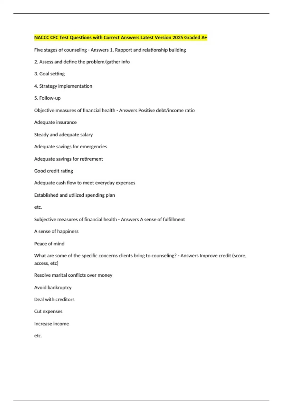 NACCC CFC Test Questions with Correct Answers Latest Version 2025 ...