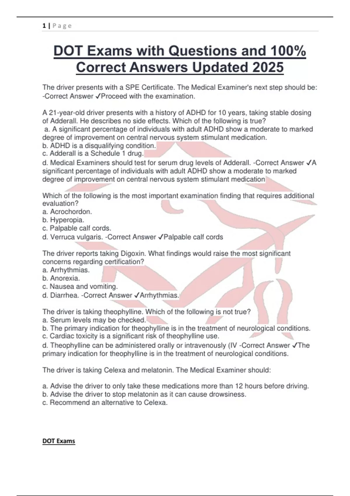 DOT Exams with Questions and 100% Correct Answers Updated 2025 - DOT ...
