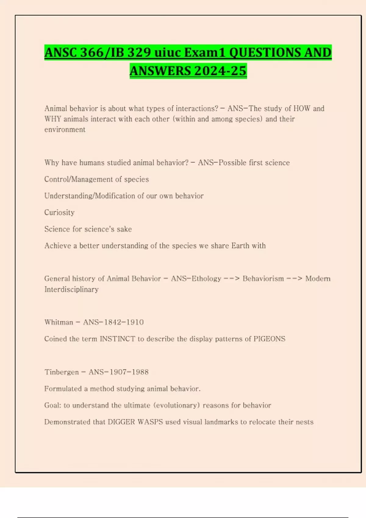 ANSC 366/IB 329 uiuc Exam1 QUESTIONS AND ANSWERS 2024-25 - ANSC 366/IB 329 uiuc - Stuvia US