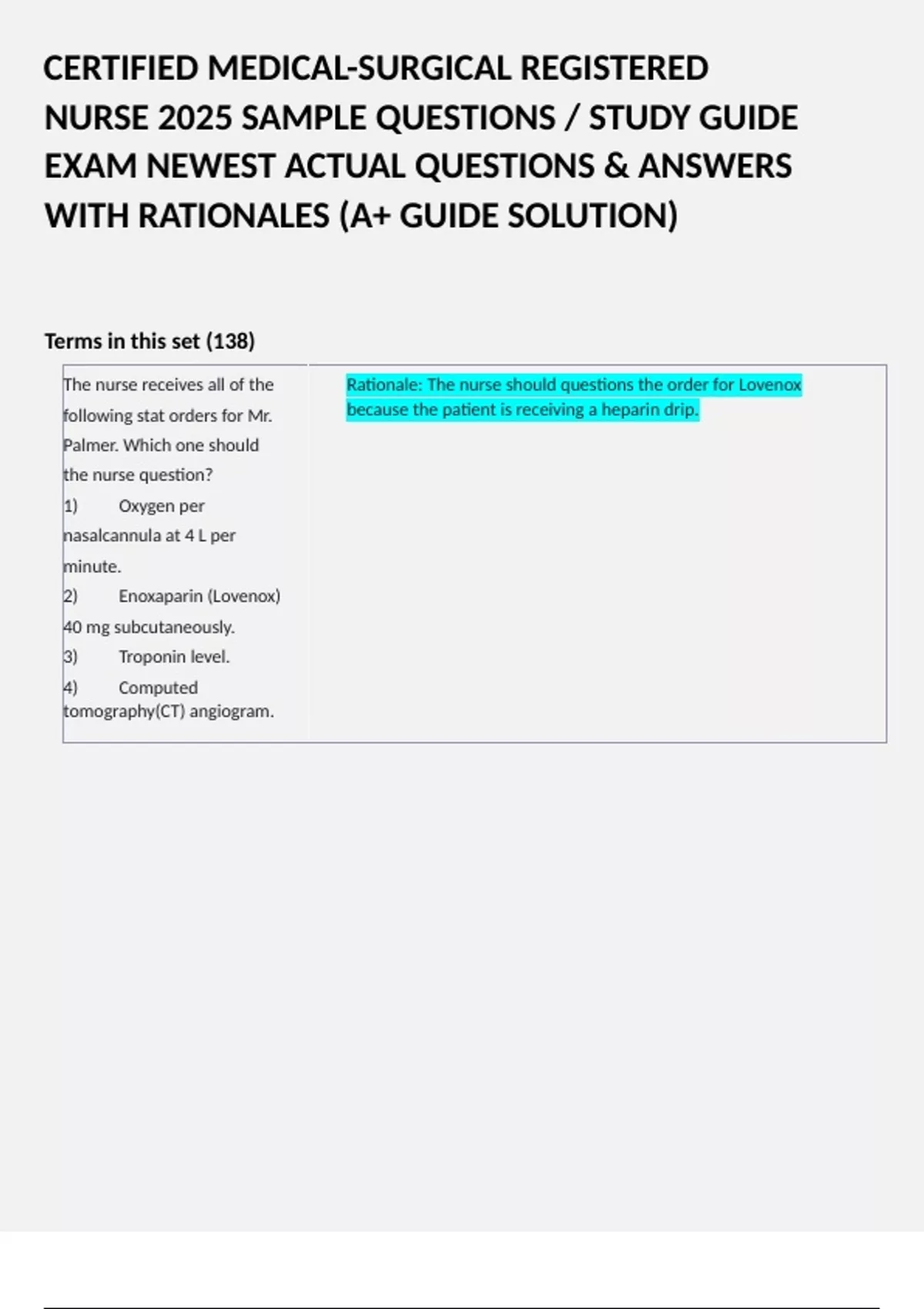 CERTIFIED MEDICAL-SURGICAL REGISTERED NURSE 2025 SAMPLE QUESTIONS ...