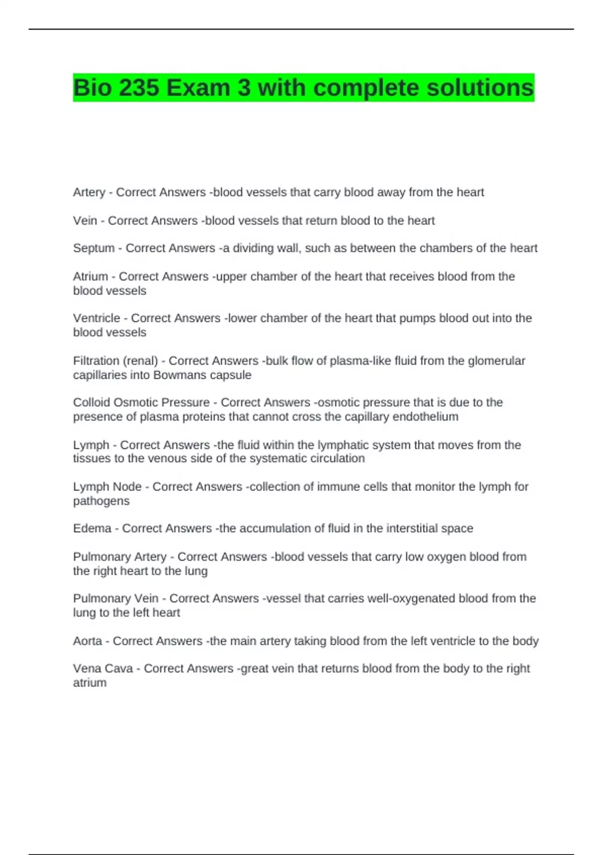 Bio 235 Exam 3 with complete solutions - Bio 235 - Stuvia US