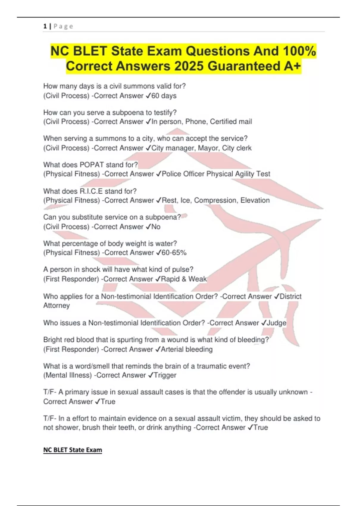 NC BLET State Exam Questions And 100% Correct Answers 2025 Guaranteed ...