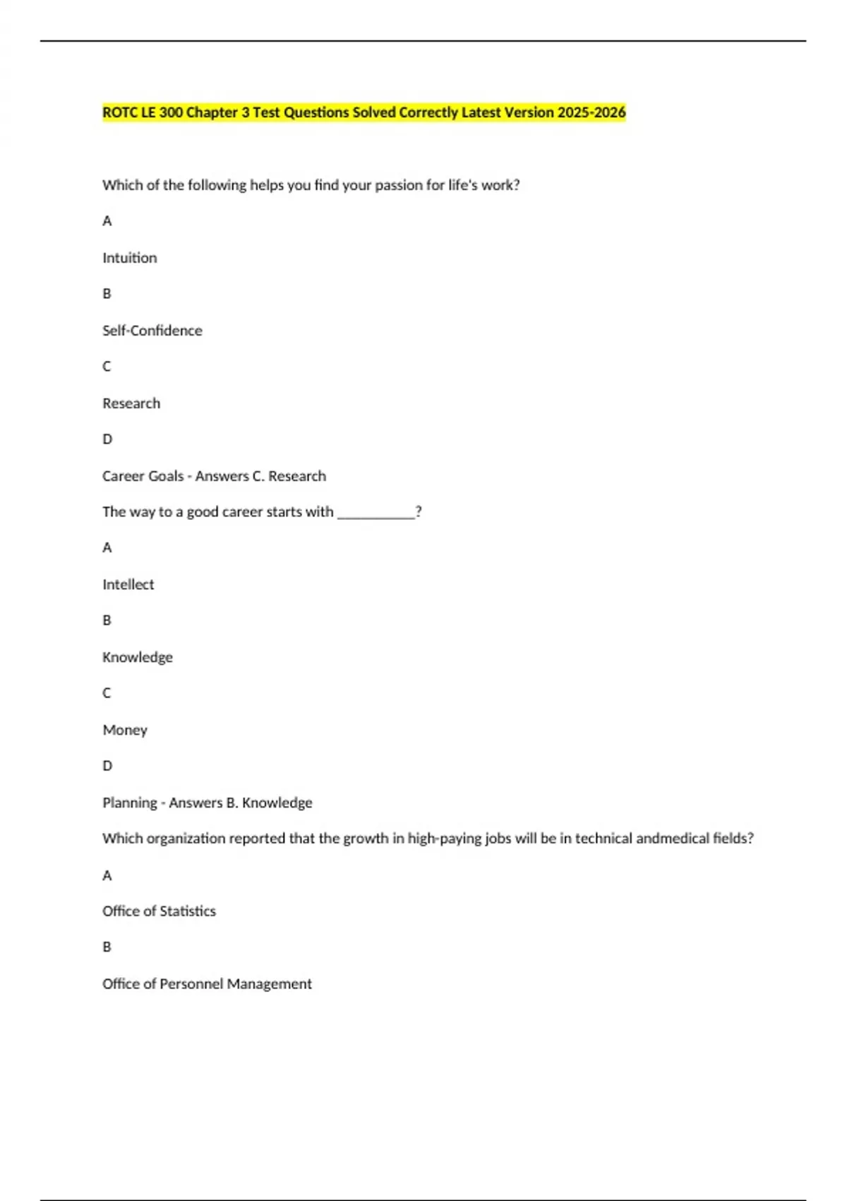 ROTC LE 300 Chapter 3 Test Questions Solved Correctly Latest Version ...