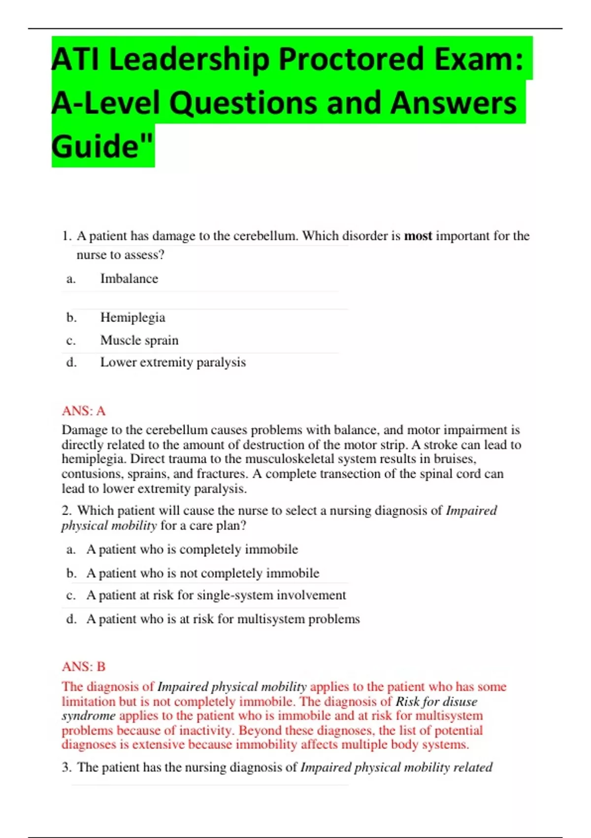 ATI Leadership Proctored Exam: A-Level Questions and Answers Guide" - ATI Leadership - Stuvia US