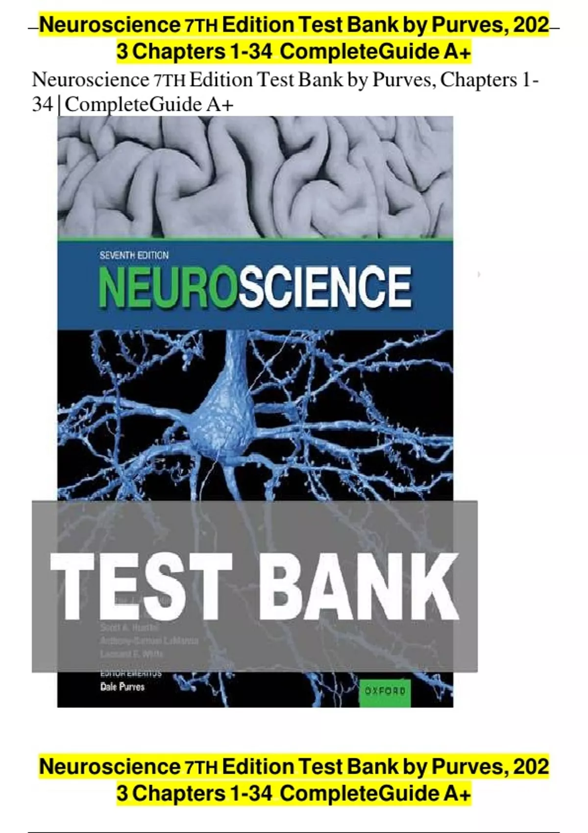 Test Bank - Neuroscience 7th Edition (Augustine), Chapter 1 - 34 ...
