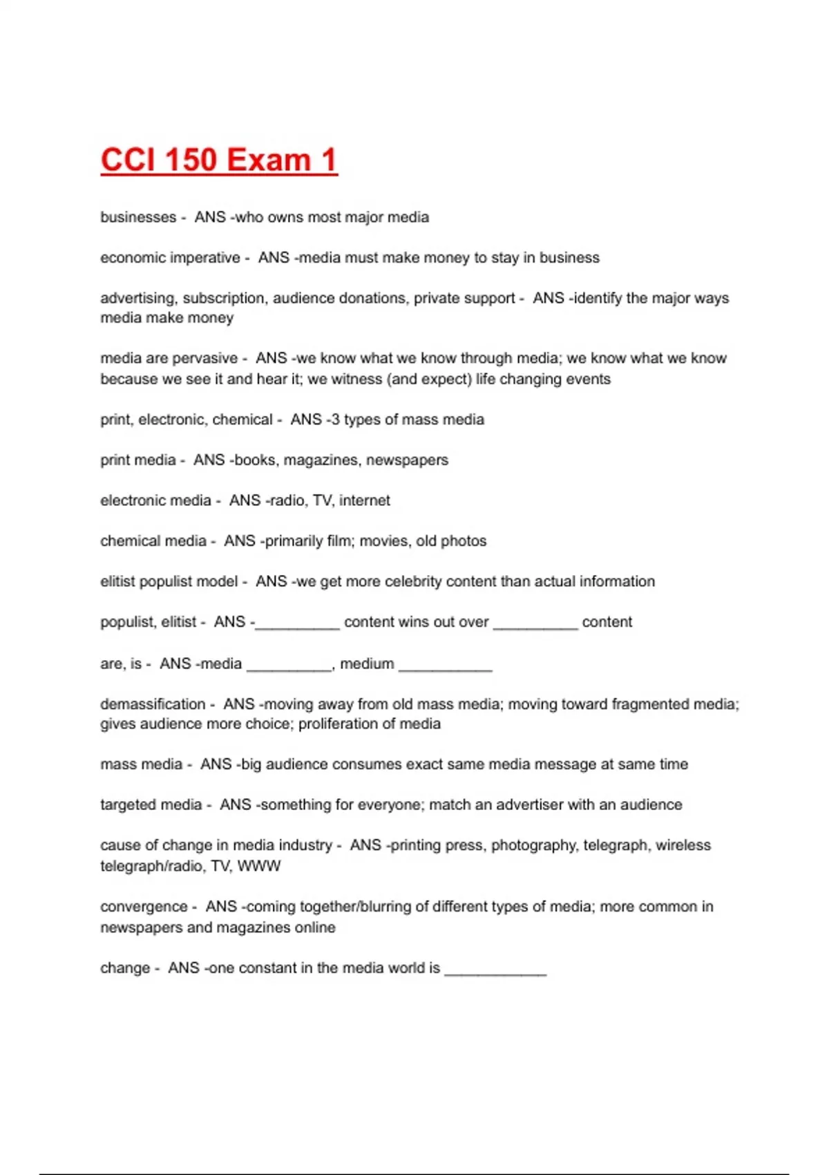 CCI 150 Exam 1 Questions with correct Answers 2025/2026( A+ GRADED 100% VERIFIED). - CCI 150 ...