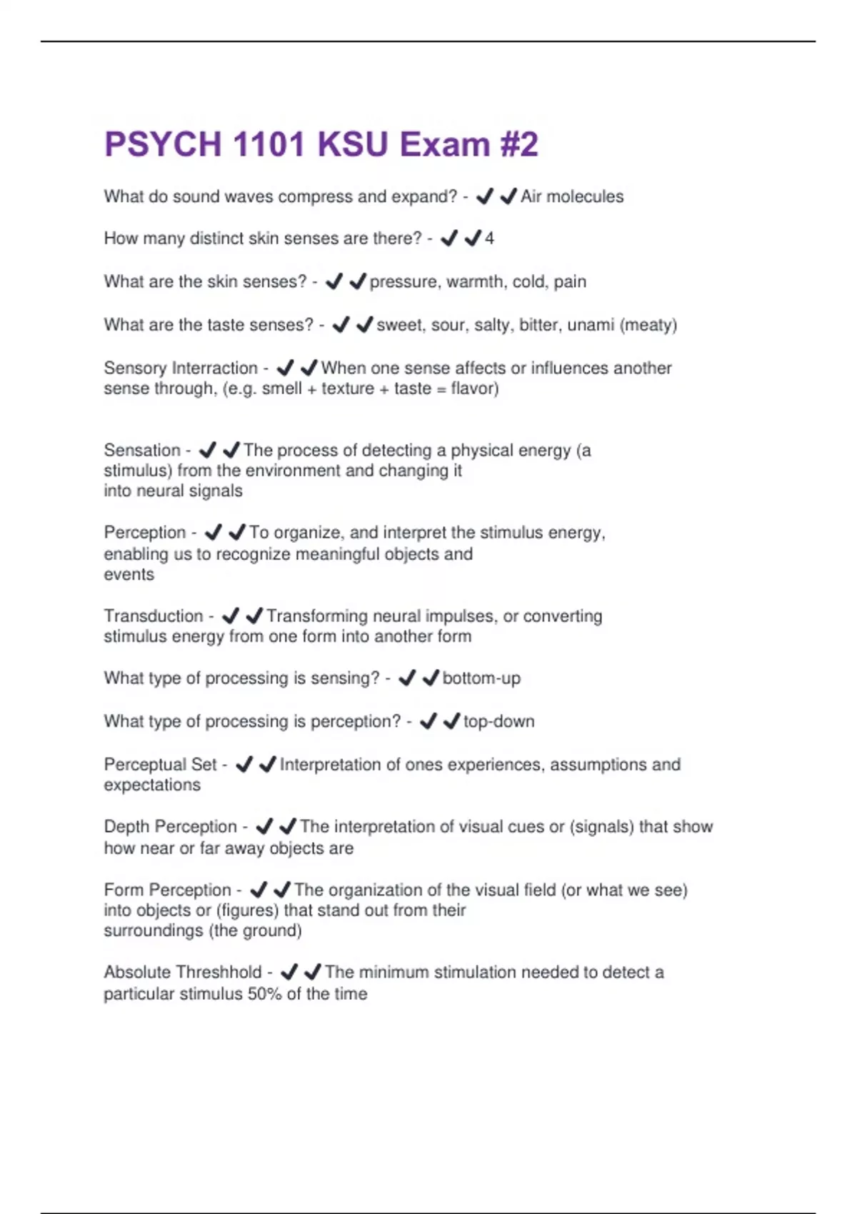 PSYCH 1101 KSU Exam #2 Questions And Answers With Complete Solutions 100% Correct Answers ...