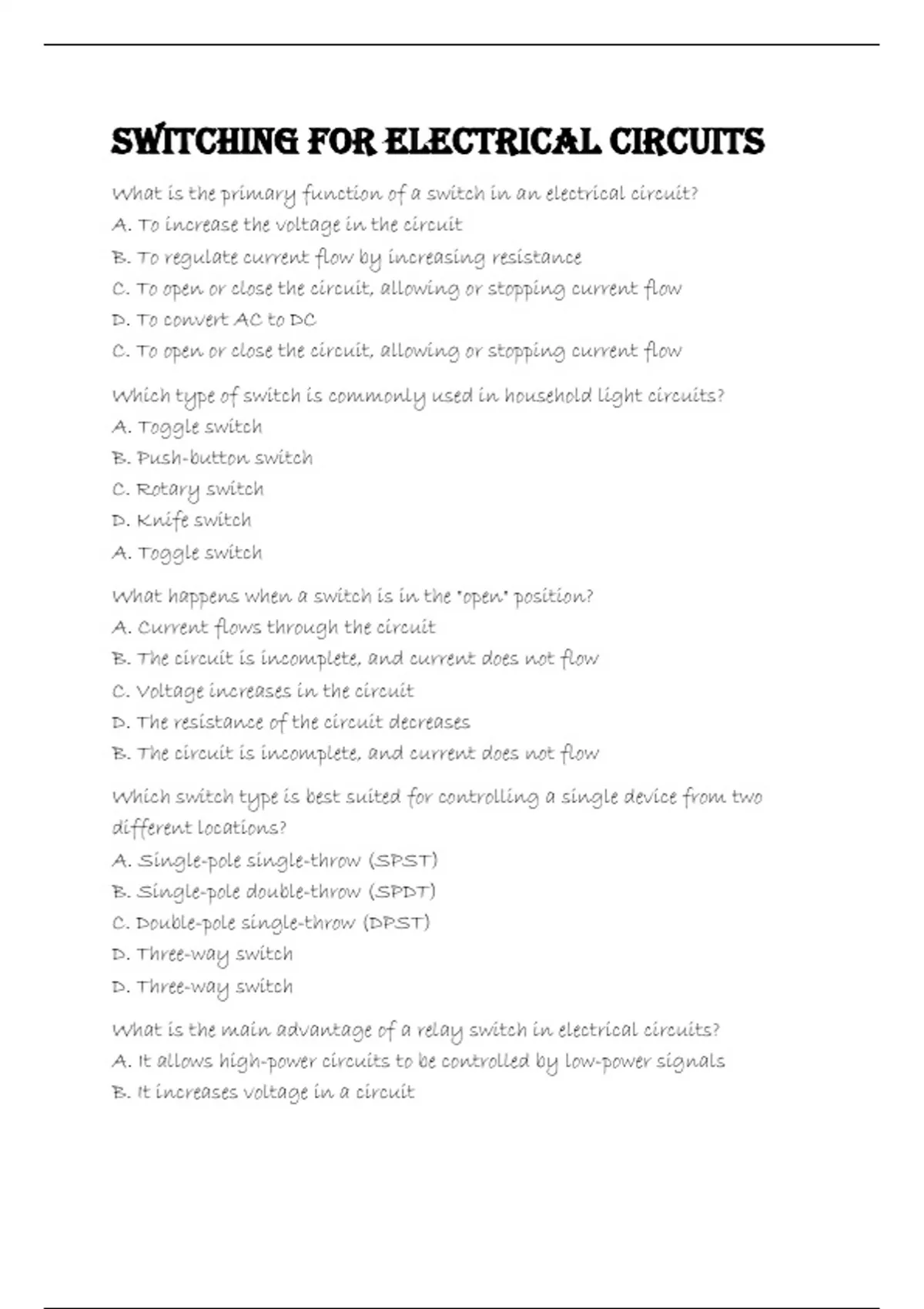 Switching For Electrical Circuits - Switching For Electrical Circuits - Stuvia US
