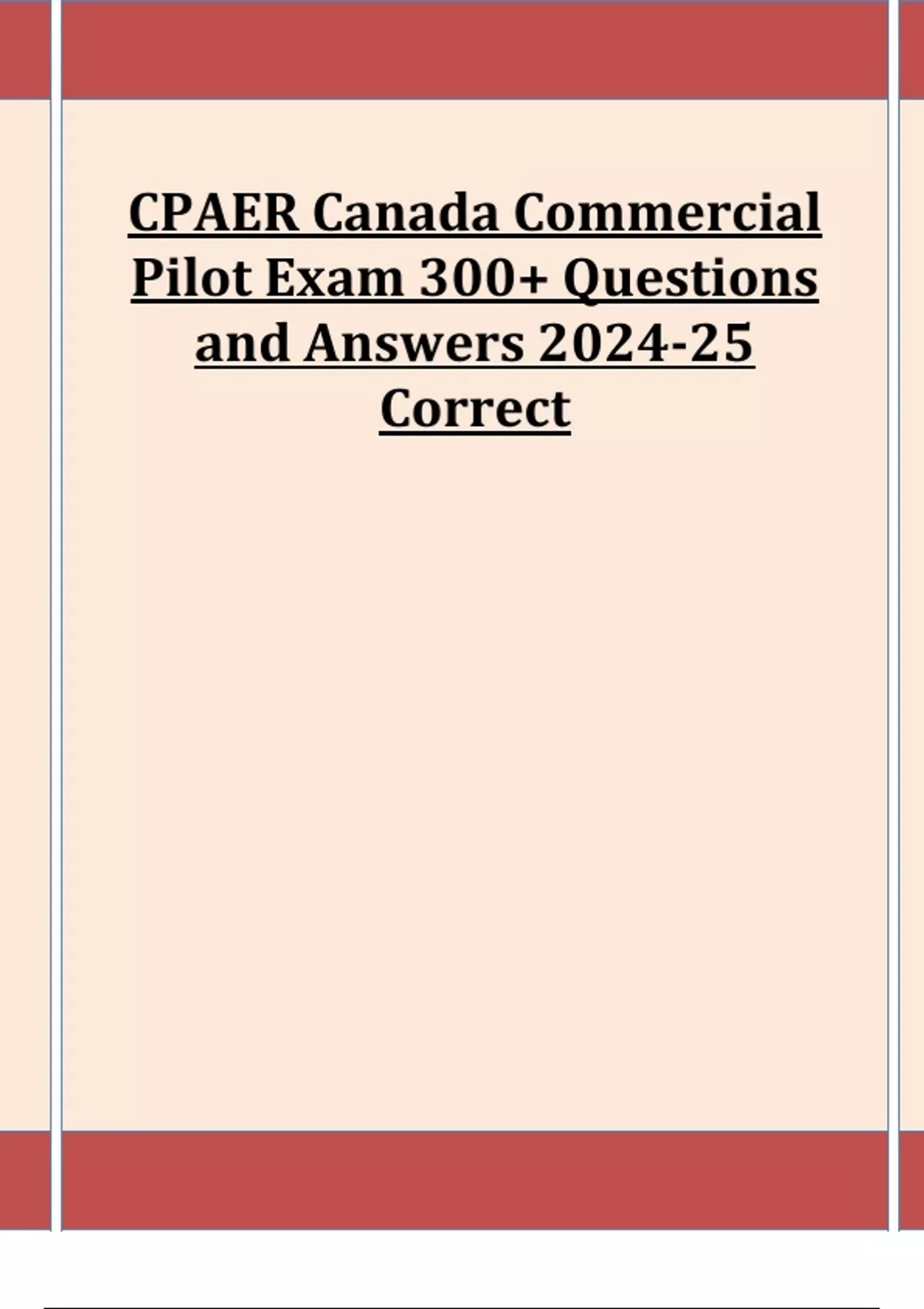 CPAER Canada Commercial Pilot Exam 300+ Questions and Answers 2024-25 ...