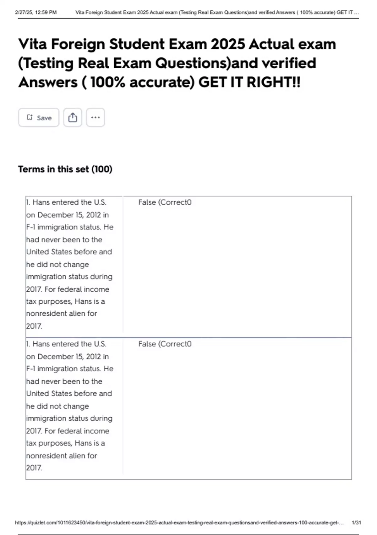 Vita Foreign Student Exam 2025 Actual exam (Testing Real Exam Questions ...