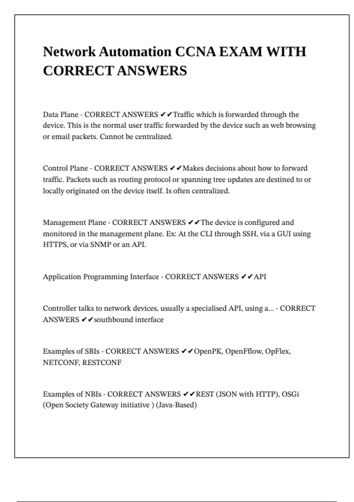 Network Automation CCNA EXAM WITH CORRECT ANSWERS, - CCNA - Cisco Certified Network Associate ...