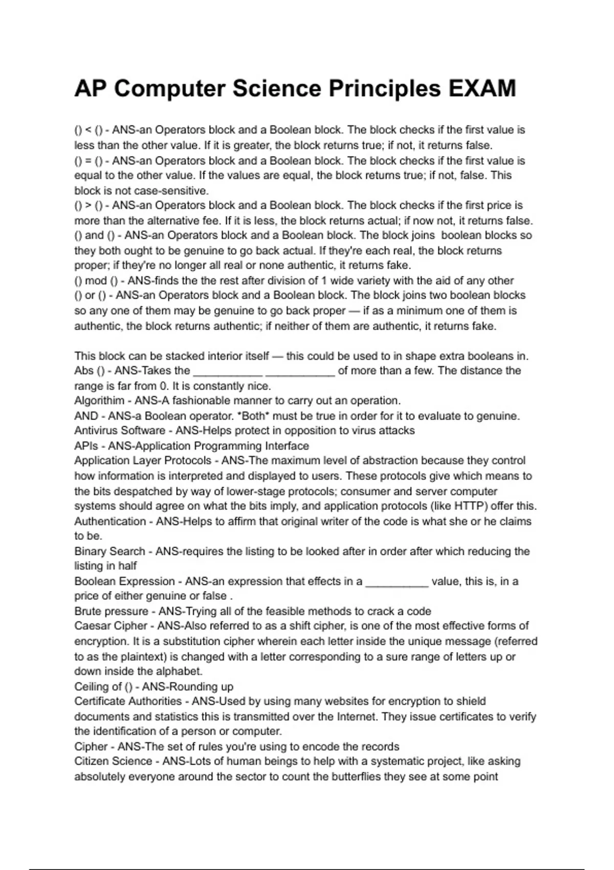 AP Computer Science Principles EXAM (2025/2026 Newest Update) COMPLETE ...