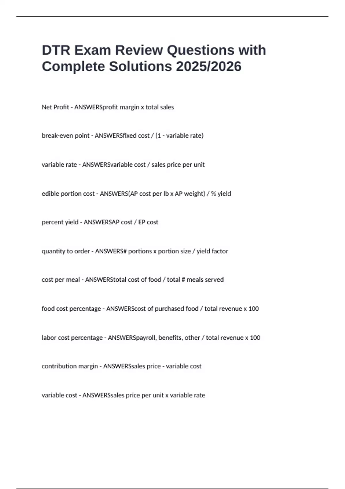 DTR Exam Review Questions with Complete Solutions 2025/2026 - DTR ...