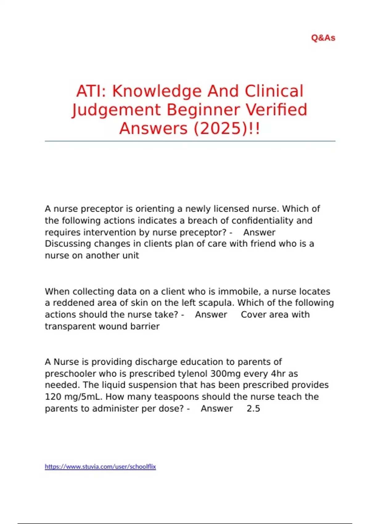 ATI Knowledge And Clinical Judgement Beginner Verified Answers (2025 ...