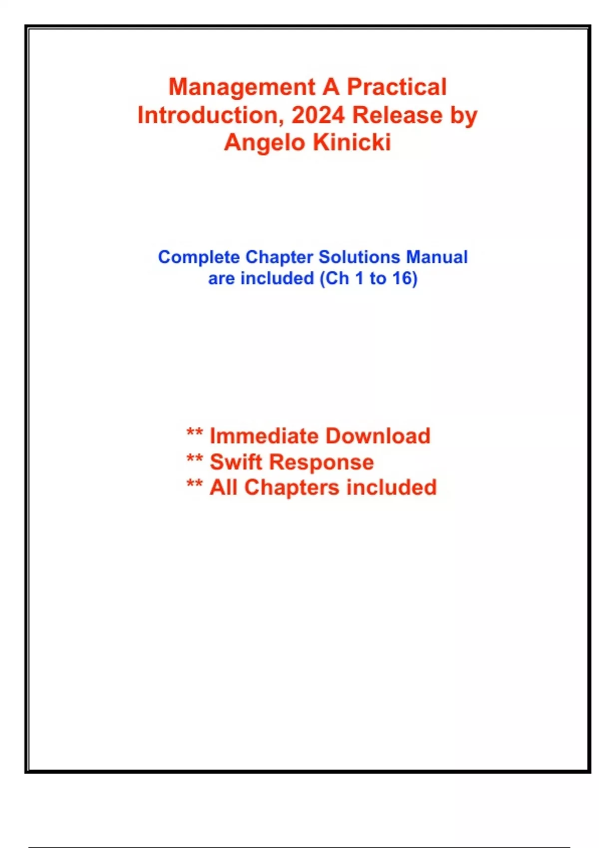 Solutions for Management A Practical Introduction, 2024 Release by Kinicki (All Chapters ...