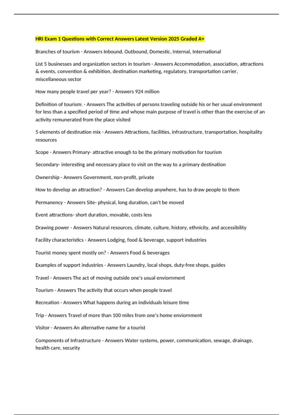 HRI Exam 1 Questions with Correct Answers Latest Version 2025 Graded A+ ...