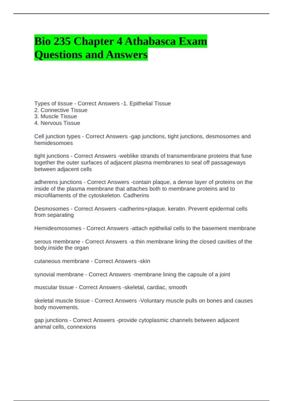 Bio 235 Chapter 4 Athabasca Exam Questions and Answers - Bio 235 ...