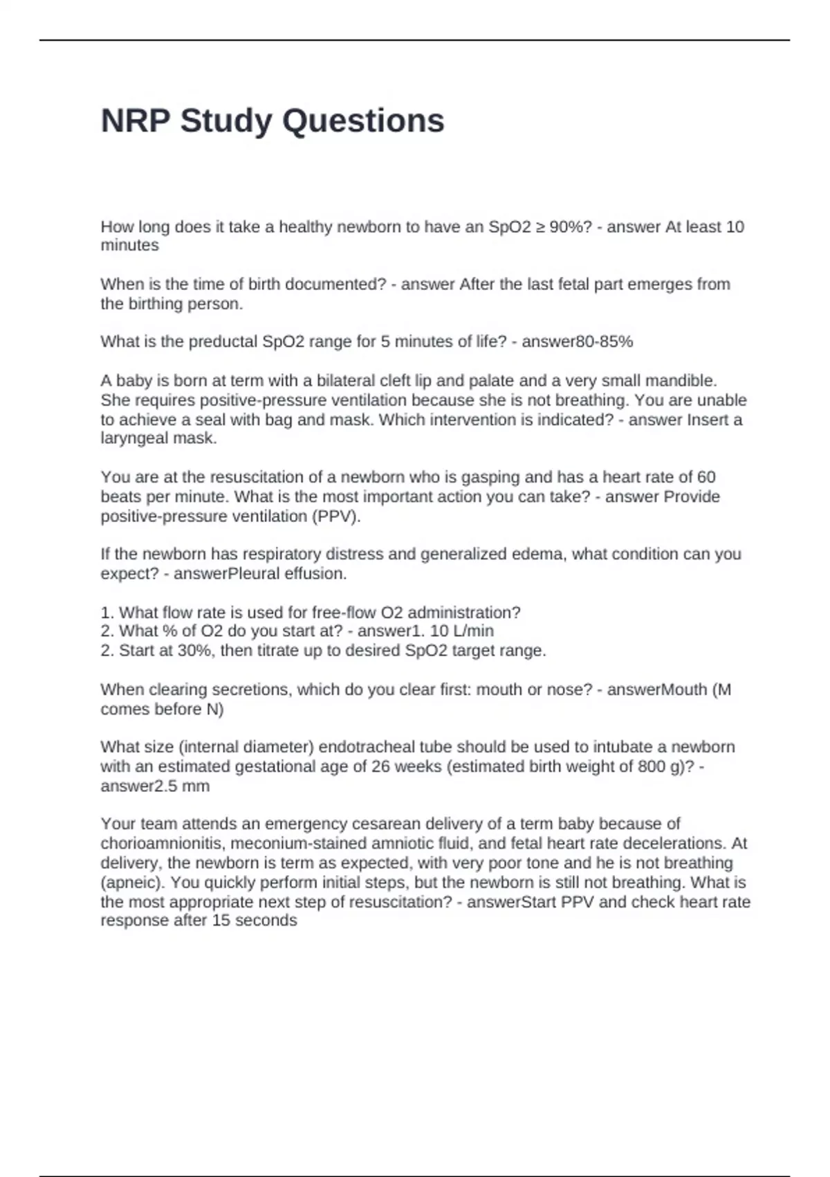 NRP Study Questions with Solutions - NRP 8th Edition - Stuvia US