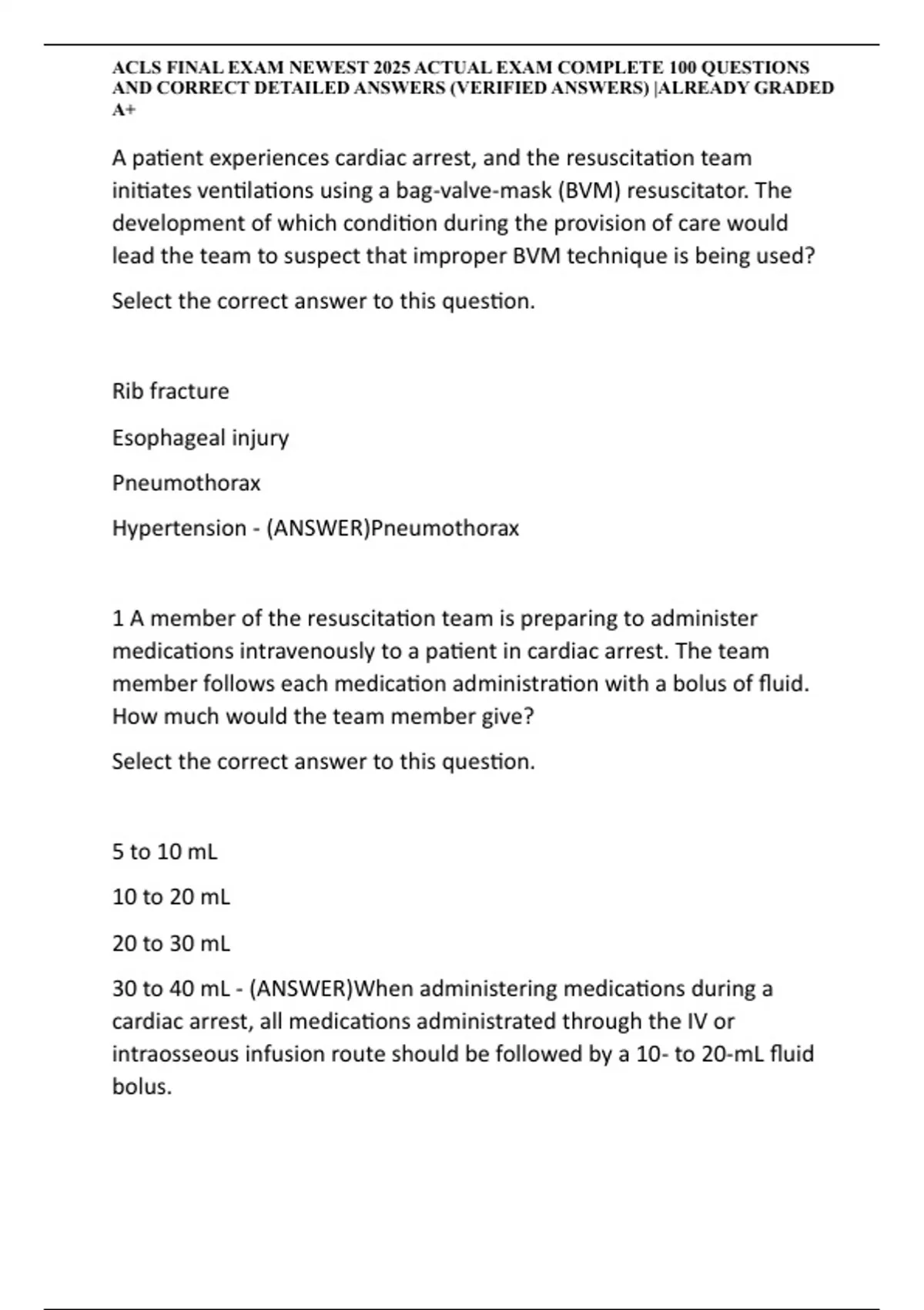 ACLS FINAL EXAM NEWEST 2025 ACTUAL EXAM COMPLETE 100 QUESTIONS AND ...