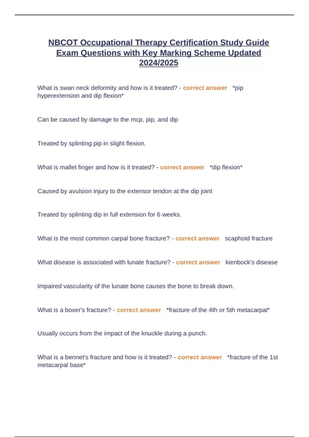 NBCOT Occupational Therapy Certification Study Guide Exam Questions ...