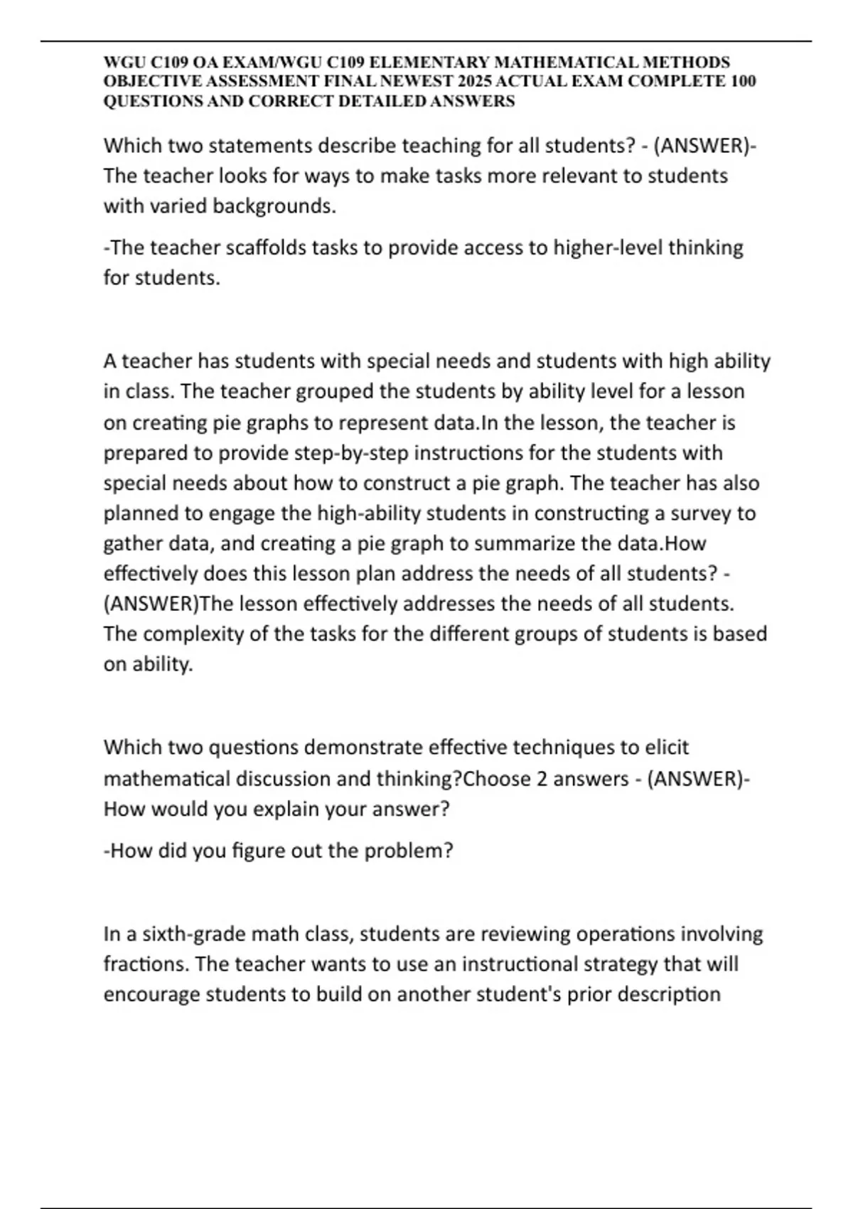 WGU C109 OA EXAM/WGU C109 ELEMENTARY MATHEMATICAL METHODS OBJECTIVE ...