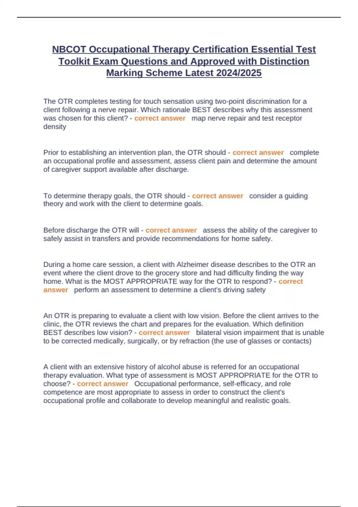 NBCOT Occupational Therapy Certification Essential Test Toolkit Exam ...