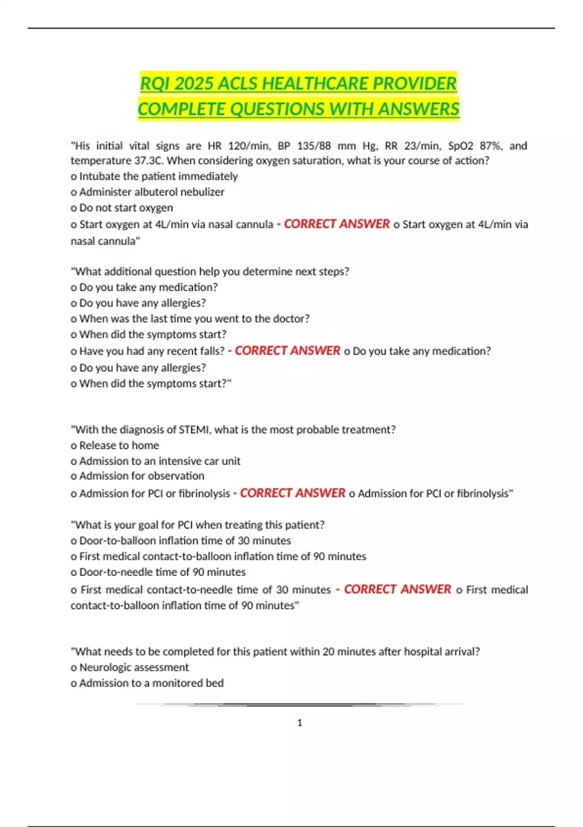 ACLS 2025 EXAM - Stuvia US