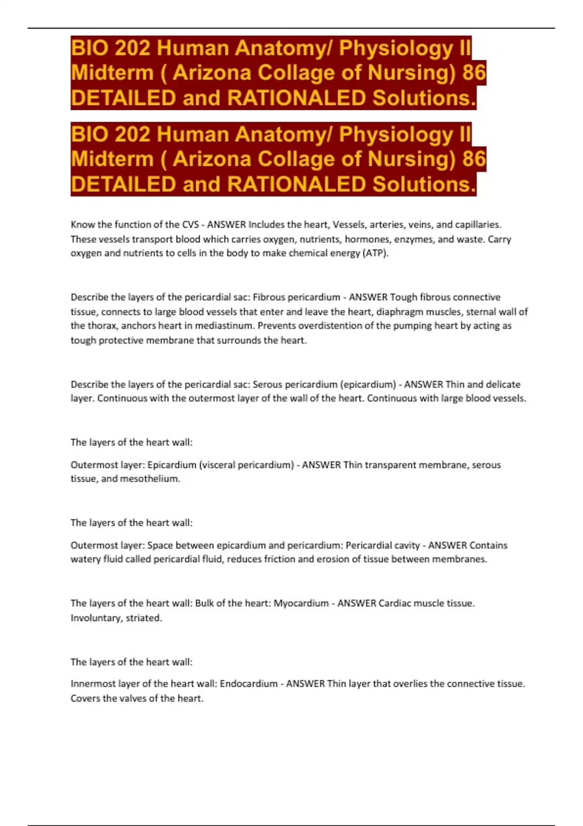 BIO 202 Human Anatomy/ Physiology II Midterm ( Arizona Collage of ...