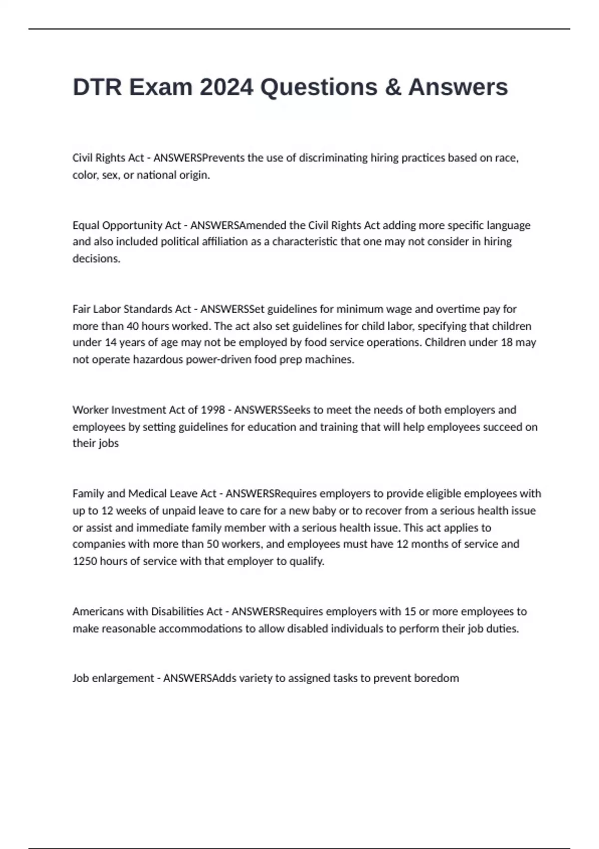 DTR Exam 2024 Questions & Answers - DTR - Stuvia US
