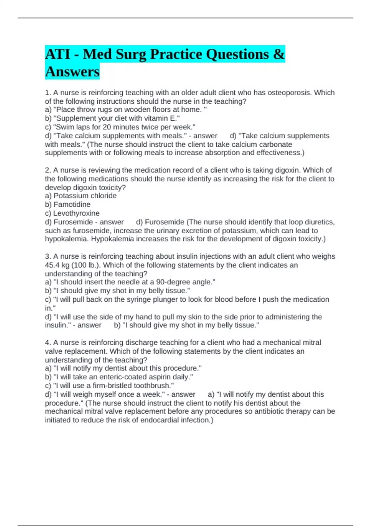 ATI - Med Surg Practice Questions & Answers - ATI MEDICAL SURGICAL ...