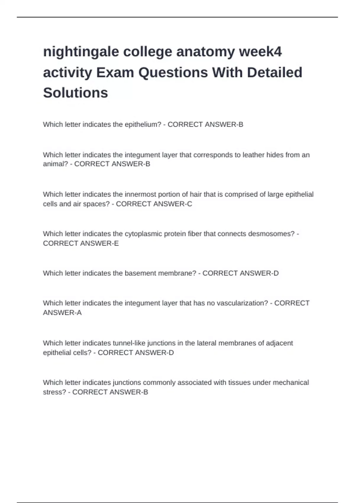 nightingale college anatomy week4 activity Exam Questions With Detailed ...