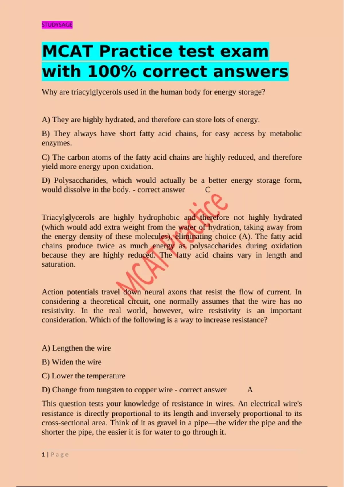 MCAT Practice test exam with 100% correct answers - MCAT Practice ...
