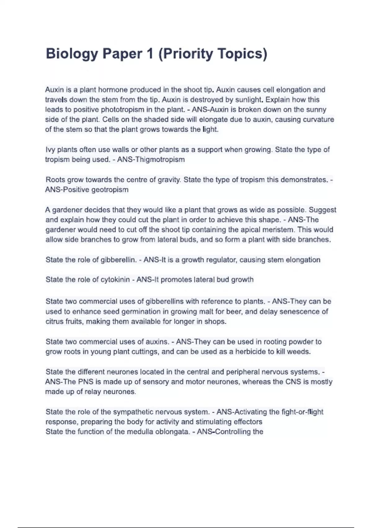 Biology Paper 1 questions and answers - Biology - Stuvia US