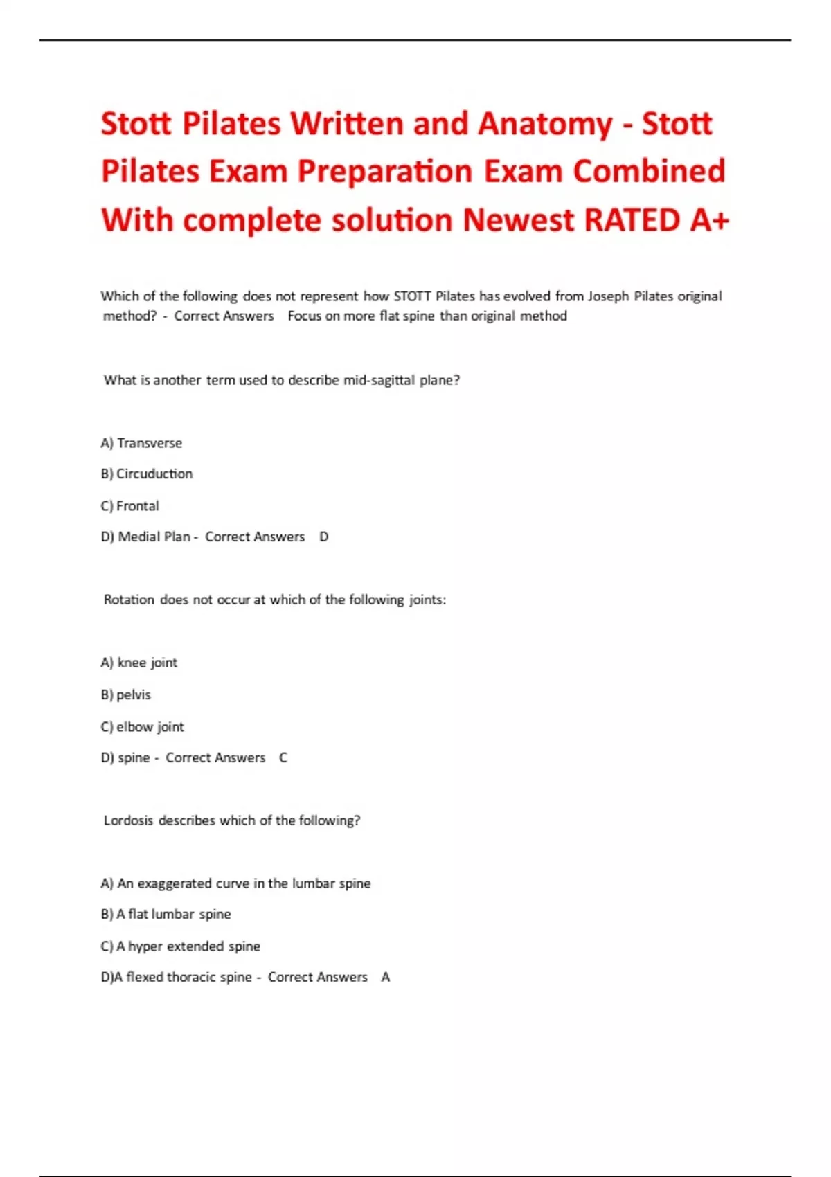 Stott Pilates Written and Anatomy - Stott Pilates Exam Preparation Exam ...