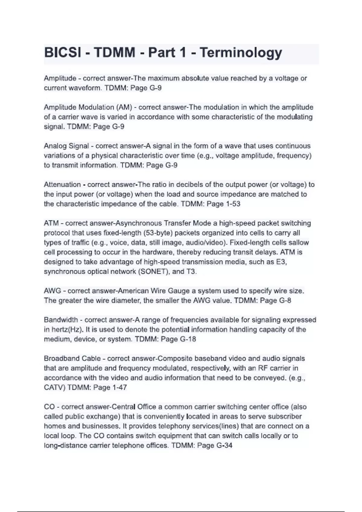 BICSI - TDMM - Part 1 - Terminology questions and answers - BICSI ...