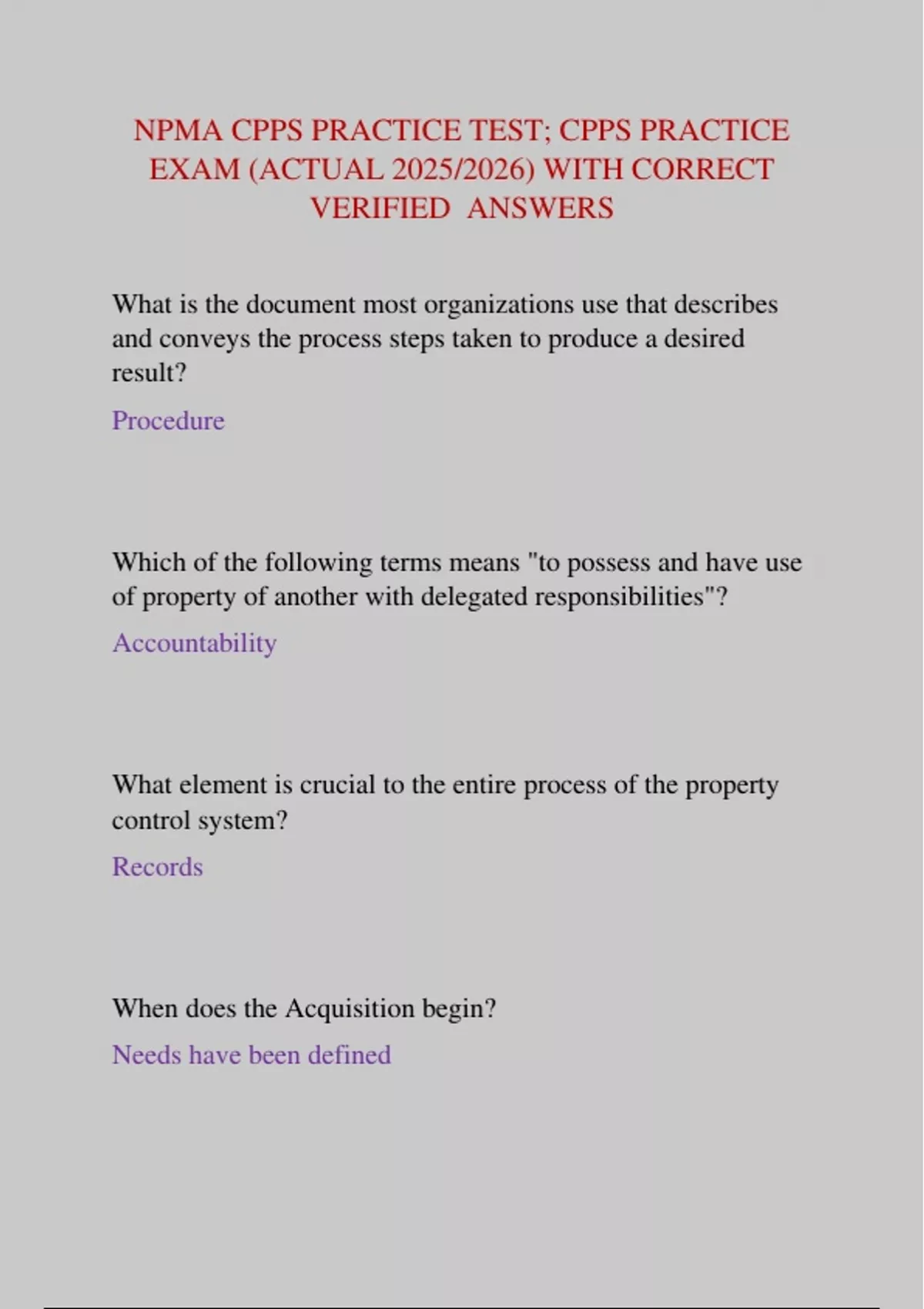 NPMA CPPS PRACTICE TEST; CPPS PRACTICE EXAM (ACTUAL 2025/2026) WITH ...