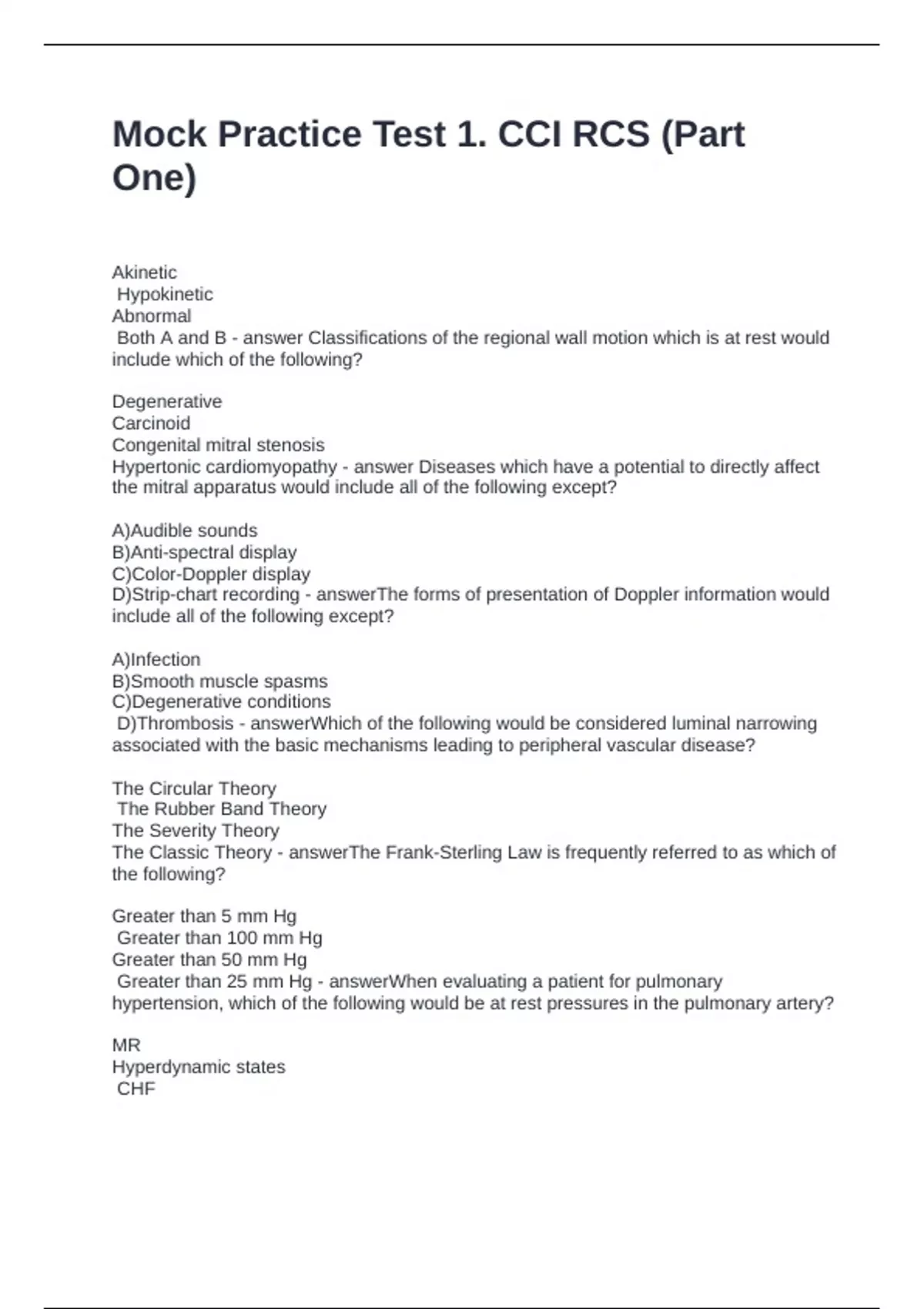 Mock Practice Test 1. CCI RCS (Part One) Questions with Correct Answers ...