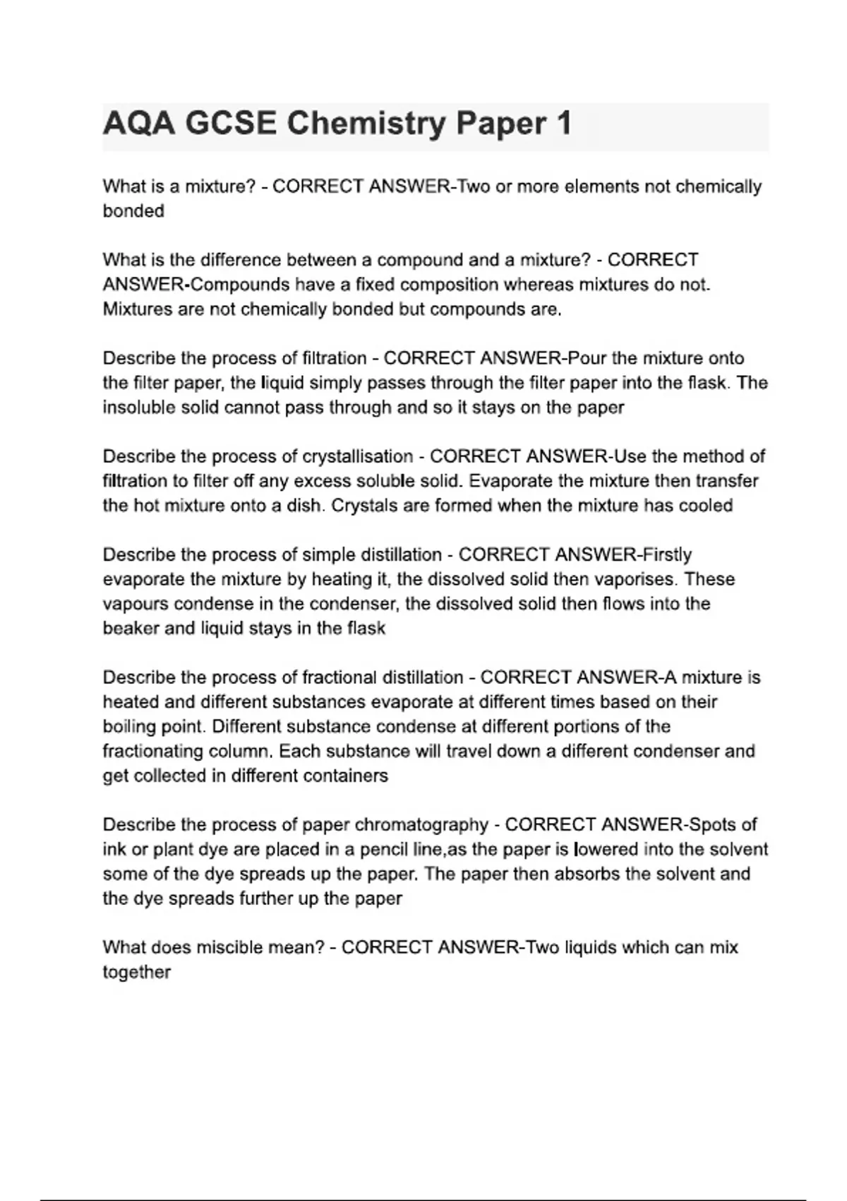 AQA GCSE Chemistry Paper 1 - AQA - Stuvia US