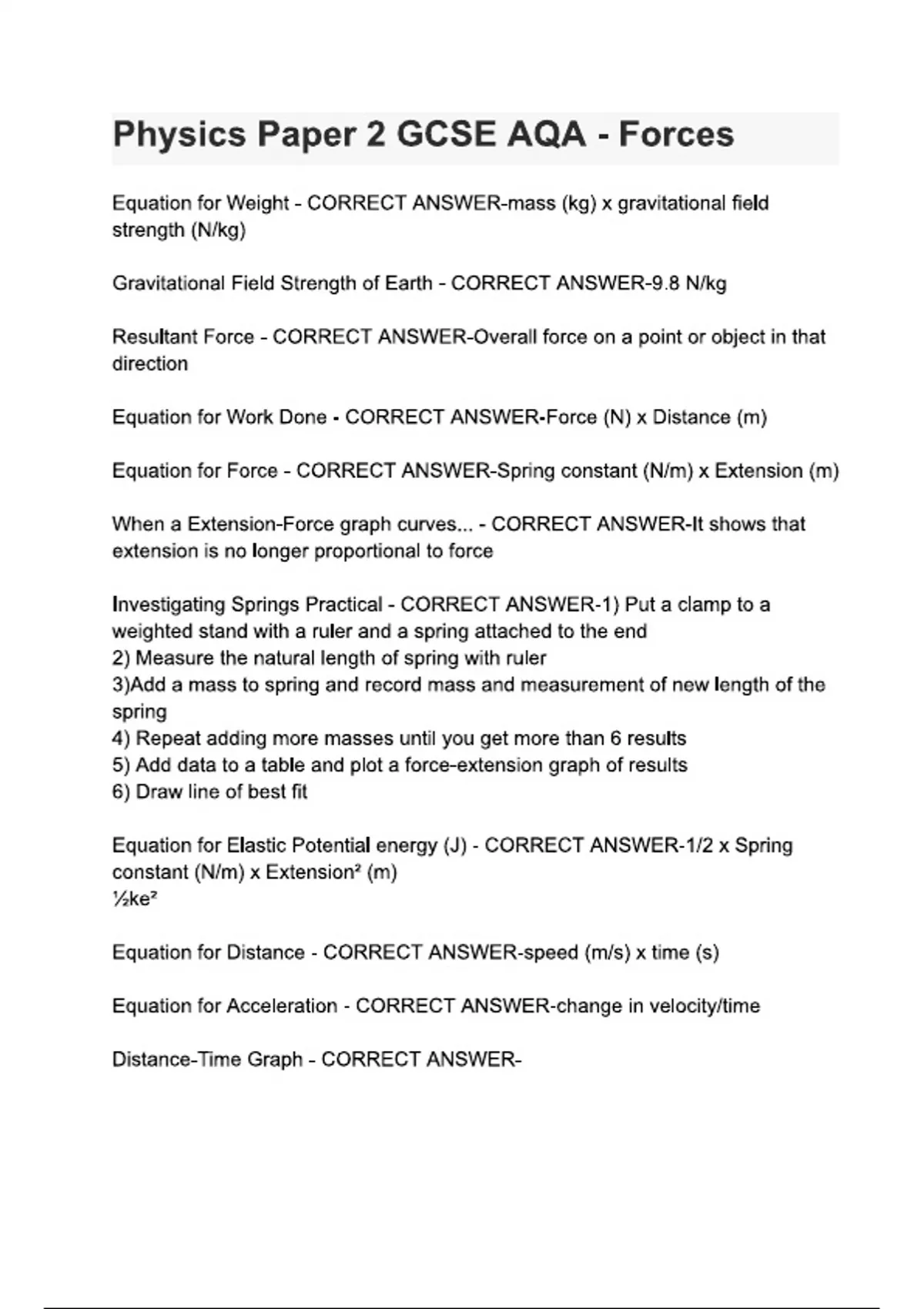 Physics Paper 2 GCSE AQA - Forces - AQA - Stuvia US