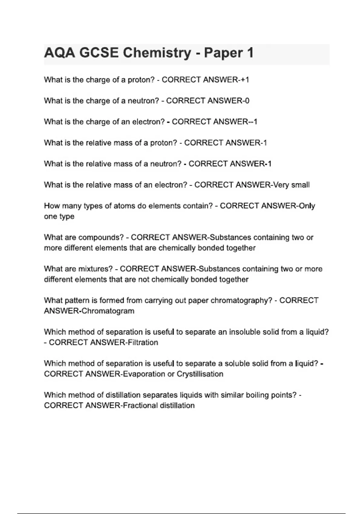 AQA GCSE Chemistry - Paper 1 - AQA - Stuvia US