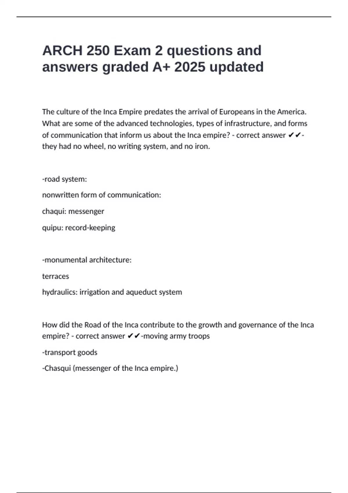 ARCH 250 Exam 2 questions and answers graded A+ 2025 updated - ARCH 250 - Stuvia US